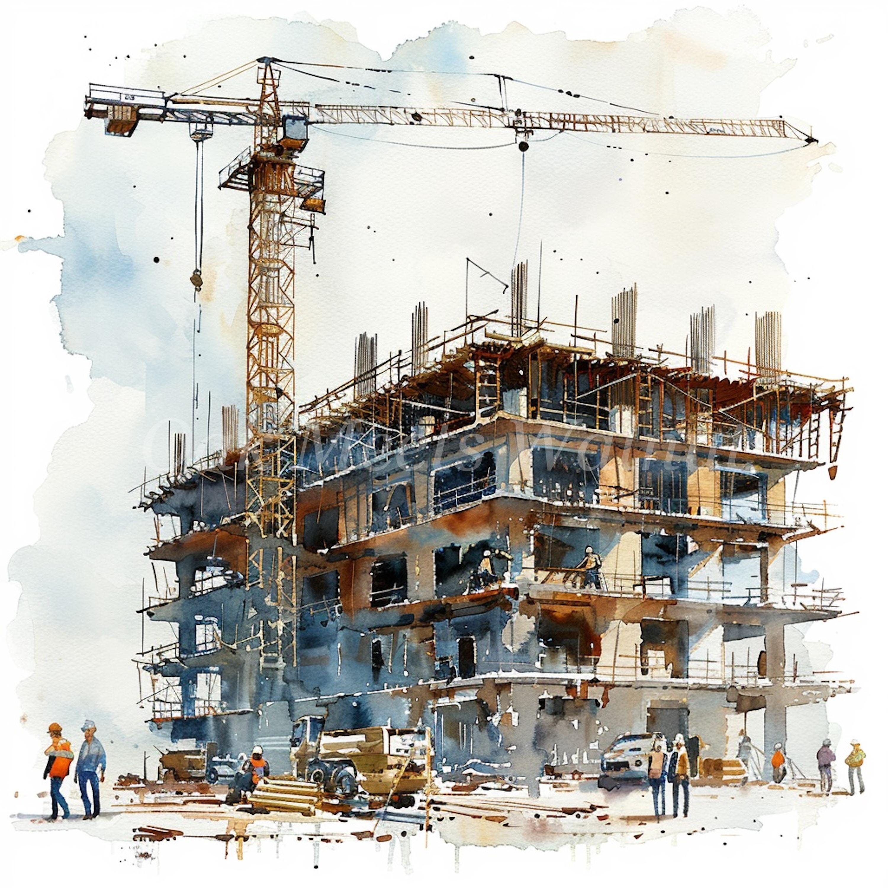Busy Construction Site Clipart Bundle- 10 High Quality Watercolor Jpgs ...