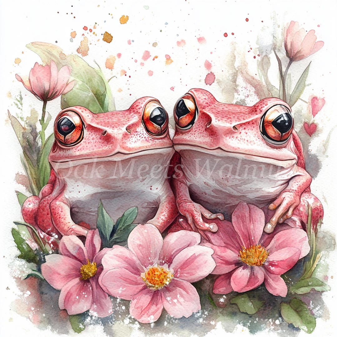 Frog Friends With Flowers Clipart Bundle- 10 High Quality Watercolor ...
