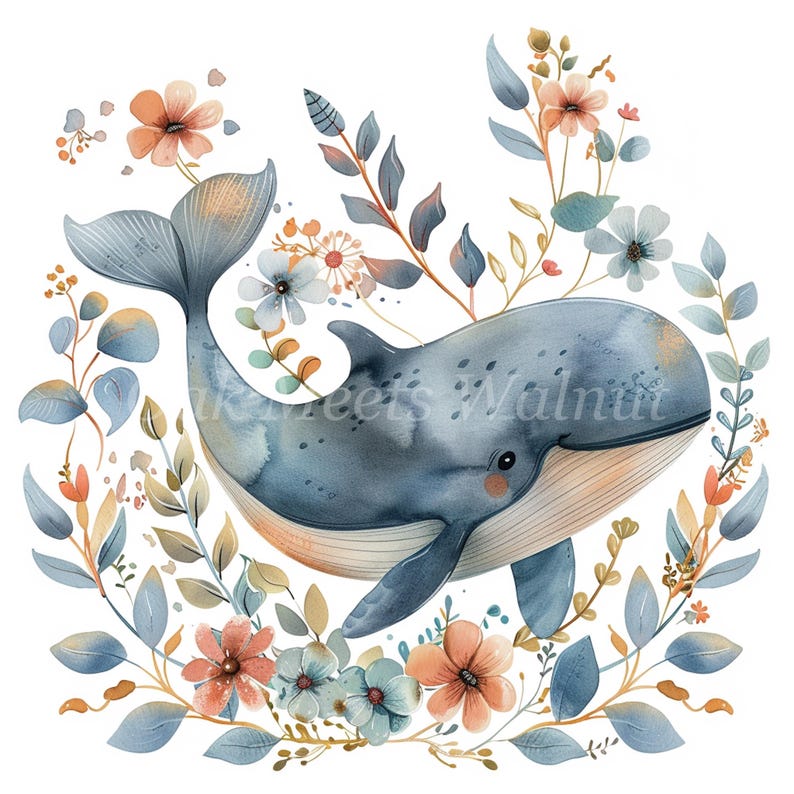 Floral Whale Watercolor Clipart Bundle (digital Download) - Etsy