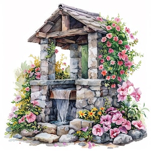 Floral Wishing Well Clipart Bundle- 10 High Quality Watercolor Jpgs ...