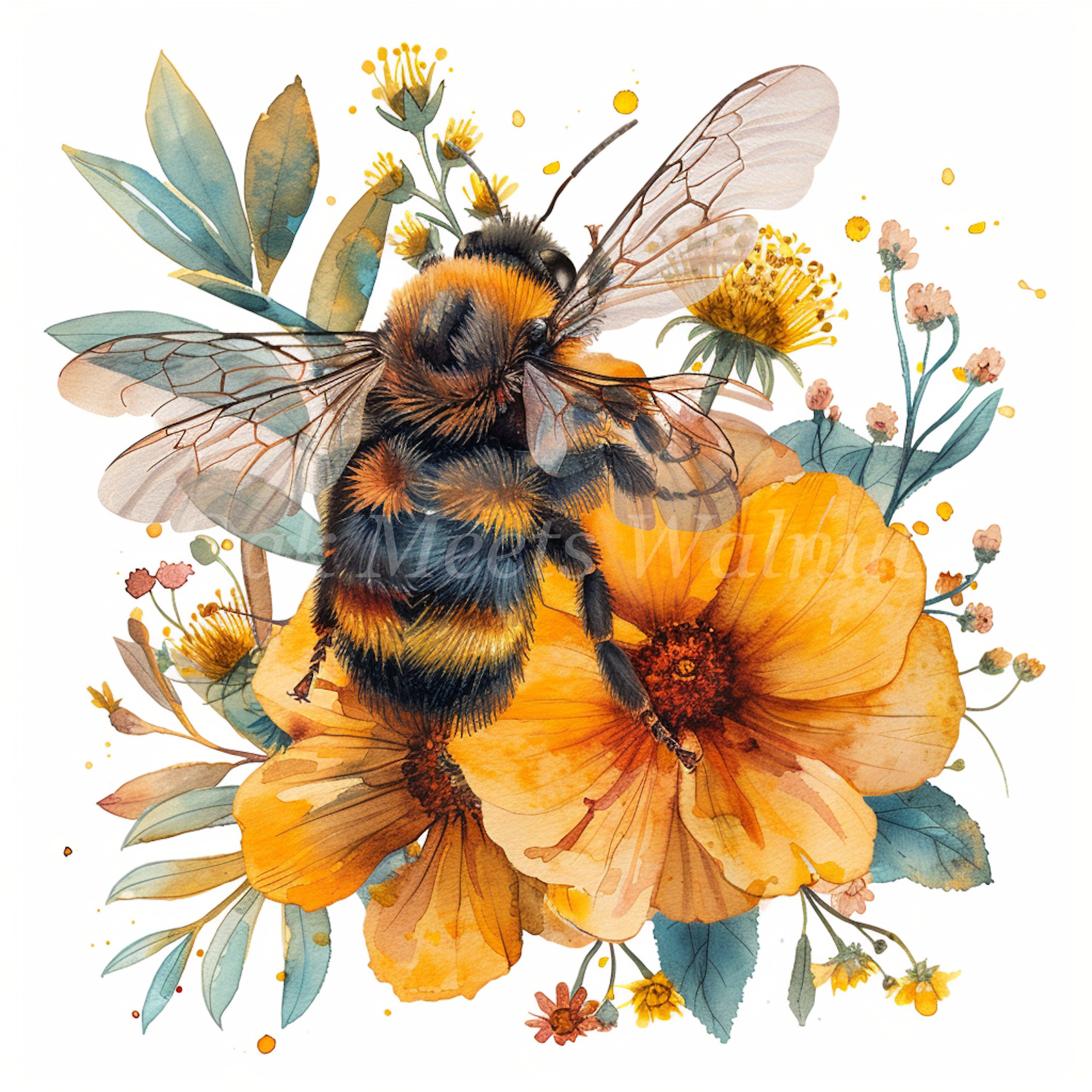 Lovely Bee With Flowers Clipart Bundle 10 High Quality Jpgs, Insect ...
