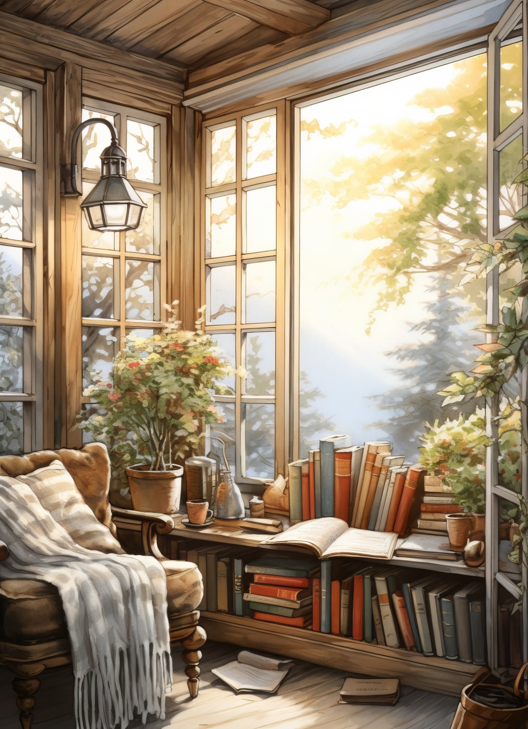 Bay Window Reading Nook Clipart Bundle 10 High Res Watercolor Jpgs for ...