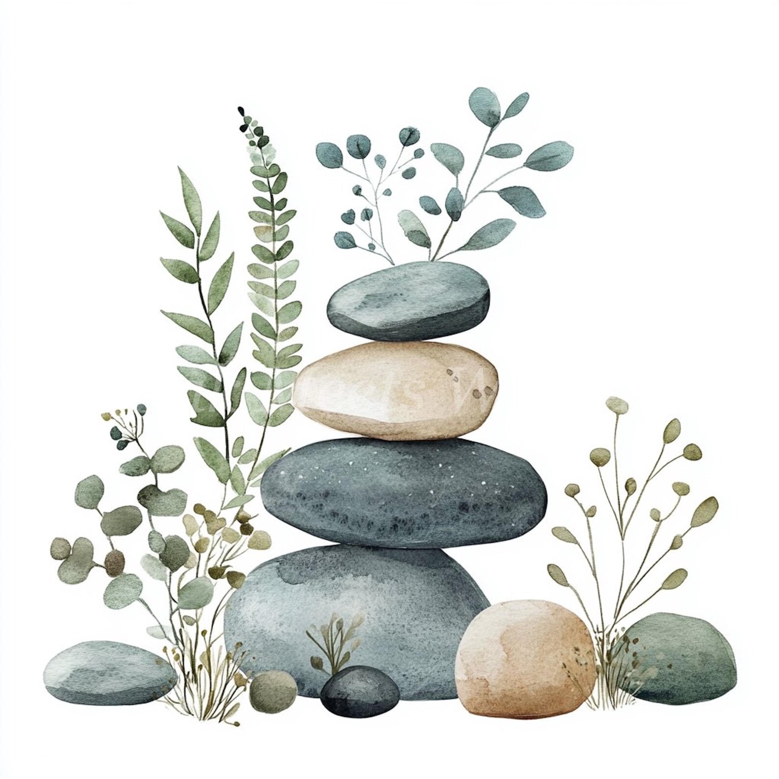 10 Zen Stones Clipart Bundle- High Quality Watercolor Jpgs, Paper Craft ...