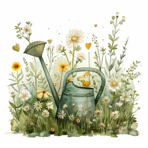Watercolor Flowers in Watering Can Clipart: Floral JPG Bundle (digital ...