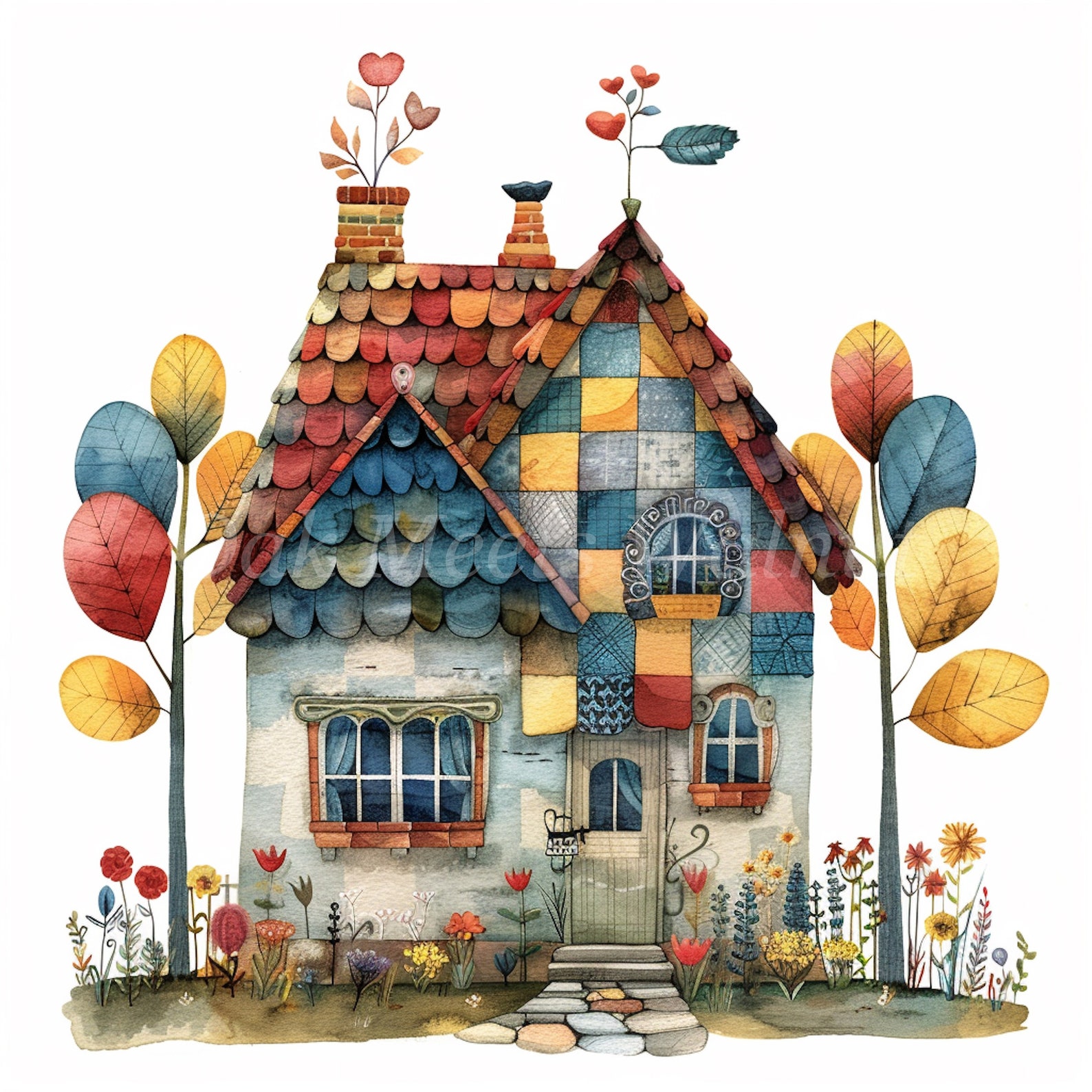 Patchwork House Clipart Bundle- 10 High Quality Watercolor Jpgs ...