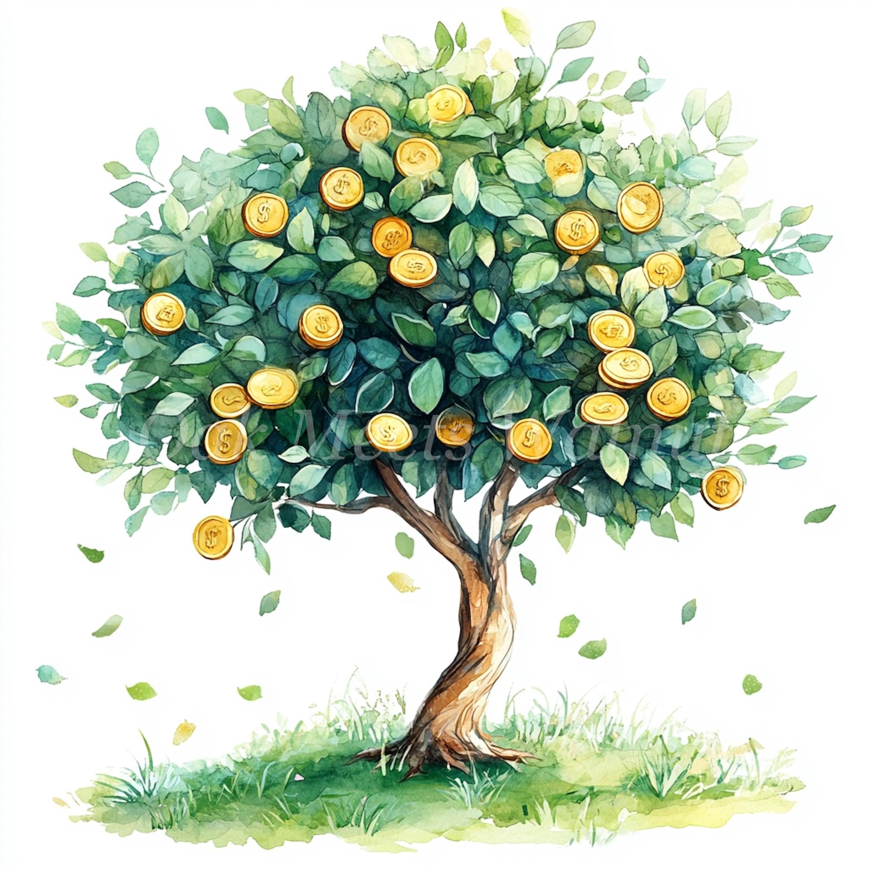 Watercolor Money Tree Clipart Bundle: High-resolution Jpgs (digital ...