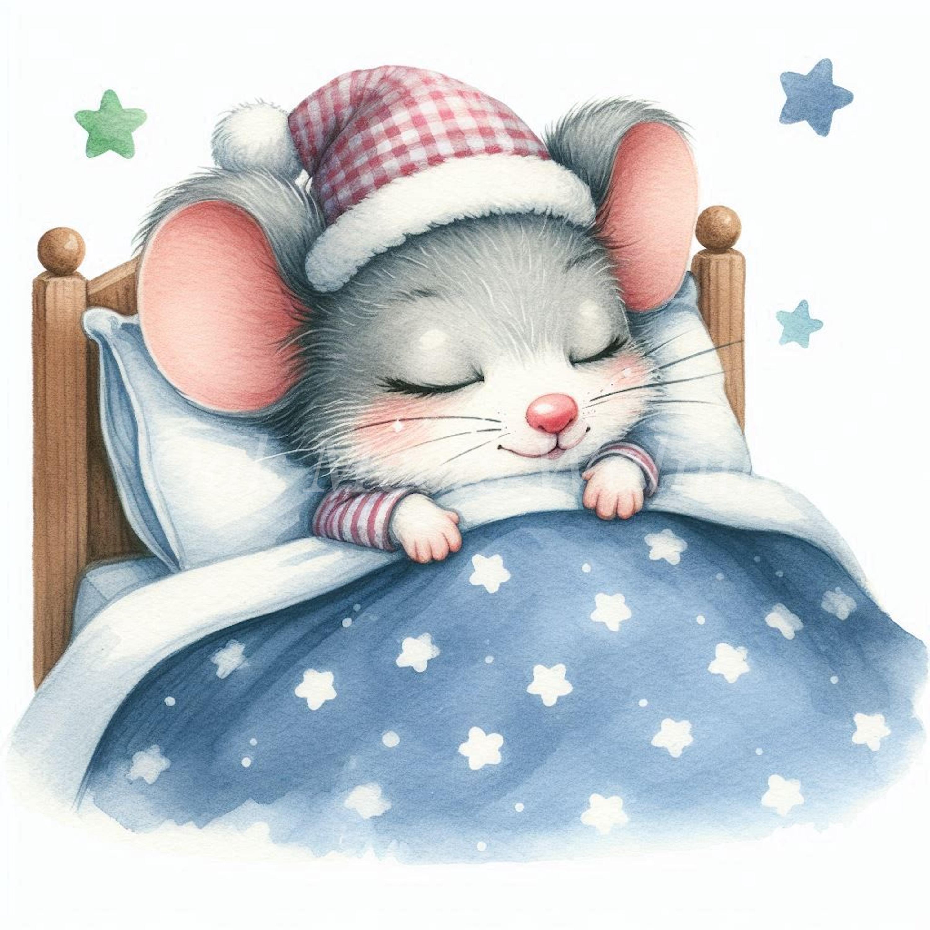 Bedtime Mouse Clipart: Watercolor Animal Illustrations (digital ...