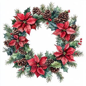 Watercolor Christmas Wreath Clipart: Poinsettia Floral Bundle (digital ...