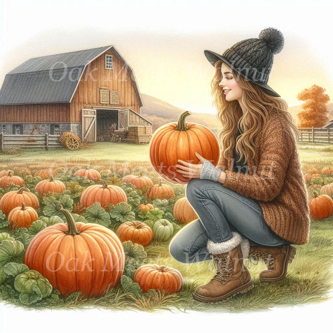 Pumpkin Farm Clipart Bundle: Watercolor Fall Harvest (digital Download ...