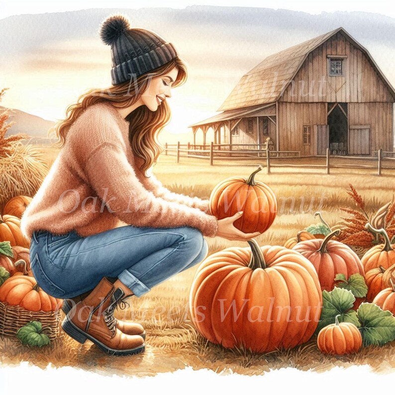 Pumpkin Farm Clipart Bundle: Watercolor Fall Harvest (digital Download ...