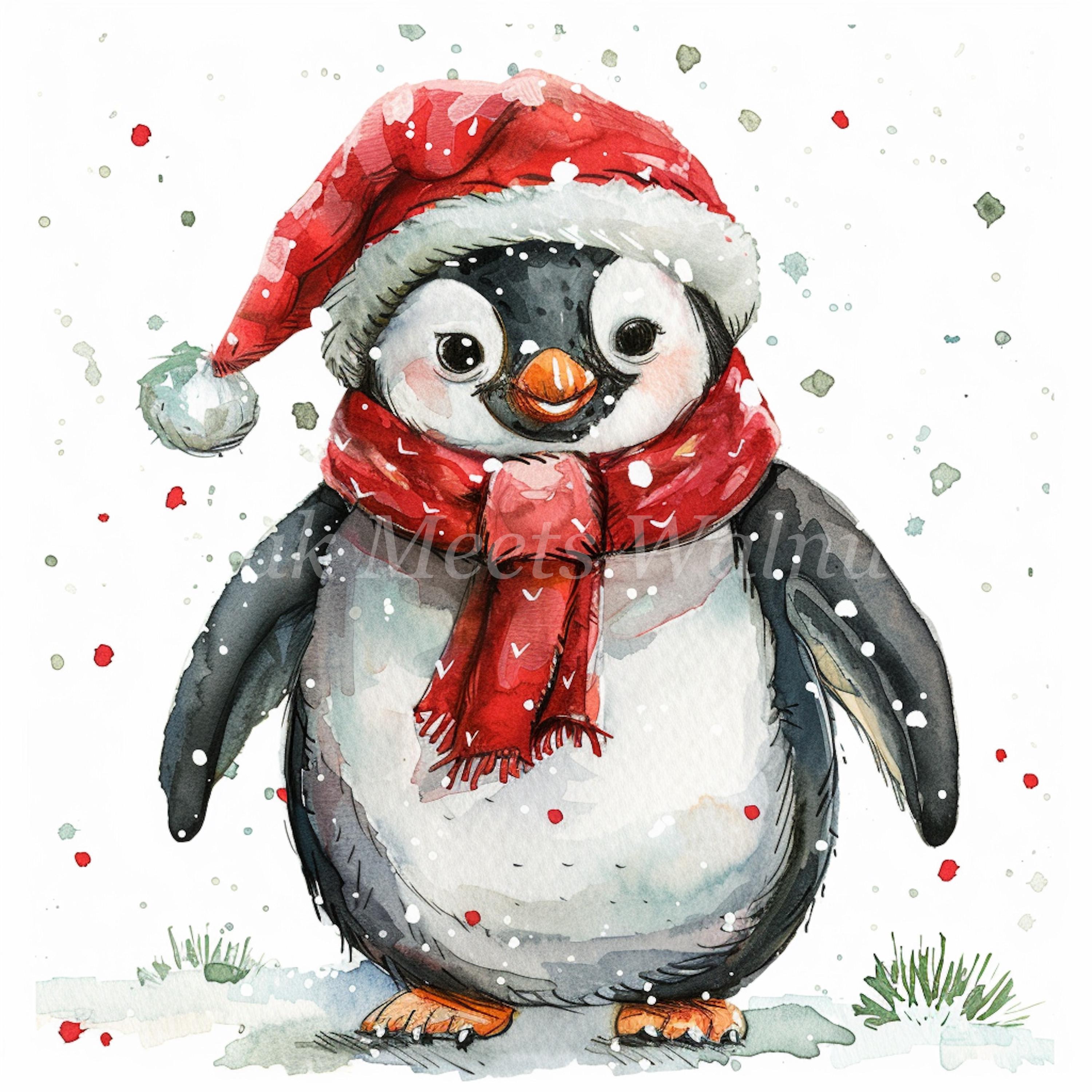 Christmas Penguin Watercolor Clipart Bundle: Holiday JPG Images ...