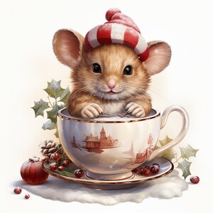 Christmas Mouse in a Teacup Clipart Bundle 10 High Quality Watercolor ...