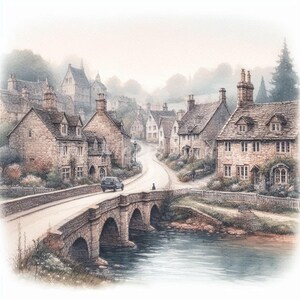 Old English Village Landscape Clipart Bundle- 10 High Quality ...