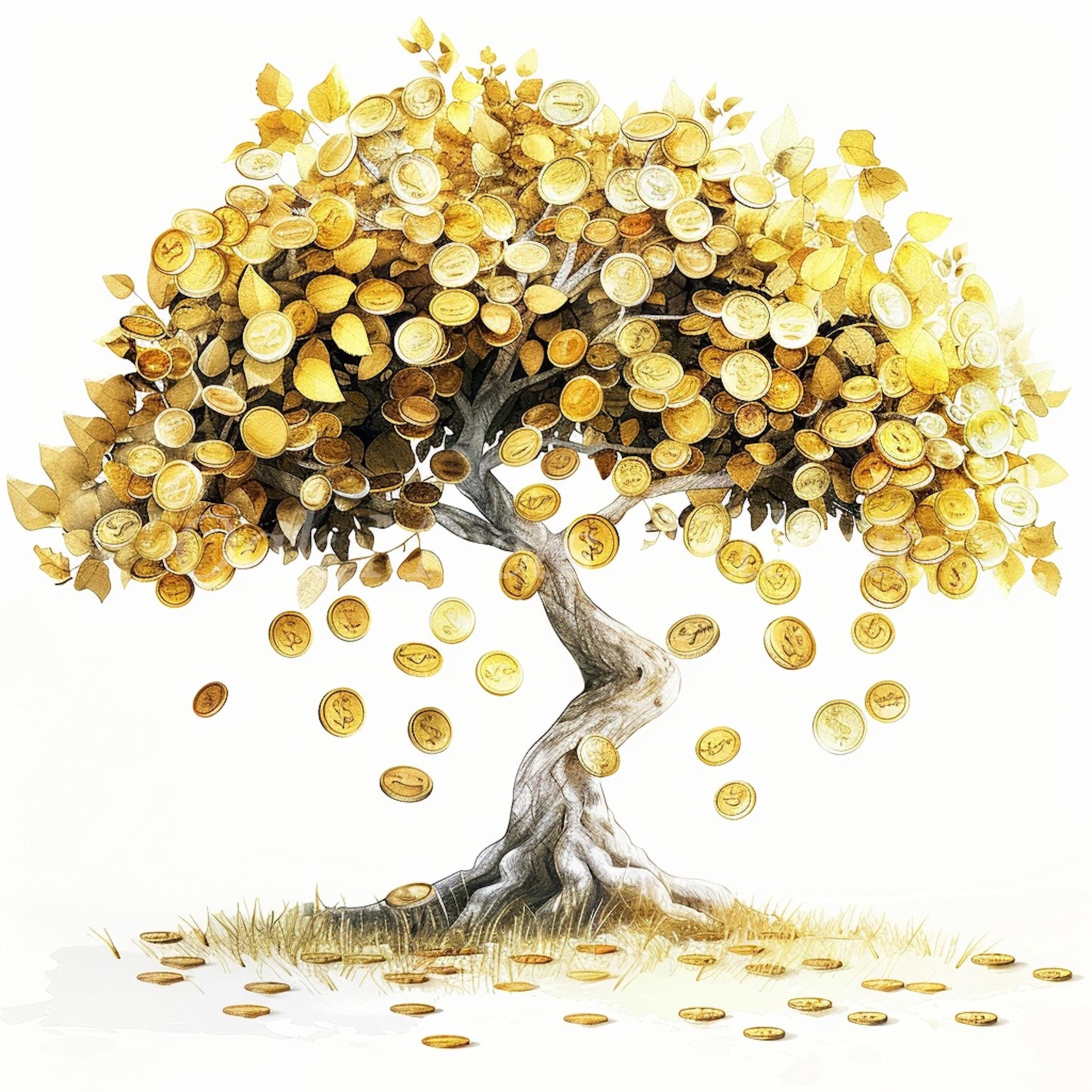Watercolor Money Tree Clipart Bundle: High-resolution Jpgs (digital ...