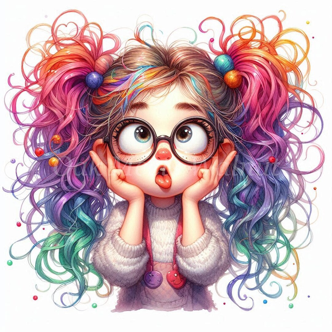 Quirky Little Girl Set 2 Clipart Bundle- 10 High Quality Watercolor ...
