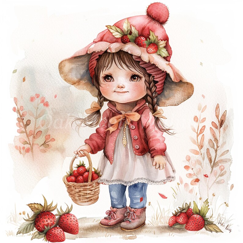 Strawberry Girl Watercolor Clipart – Kid Images, Scrapbooking (digital ...