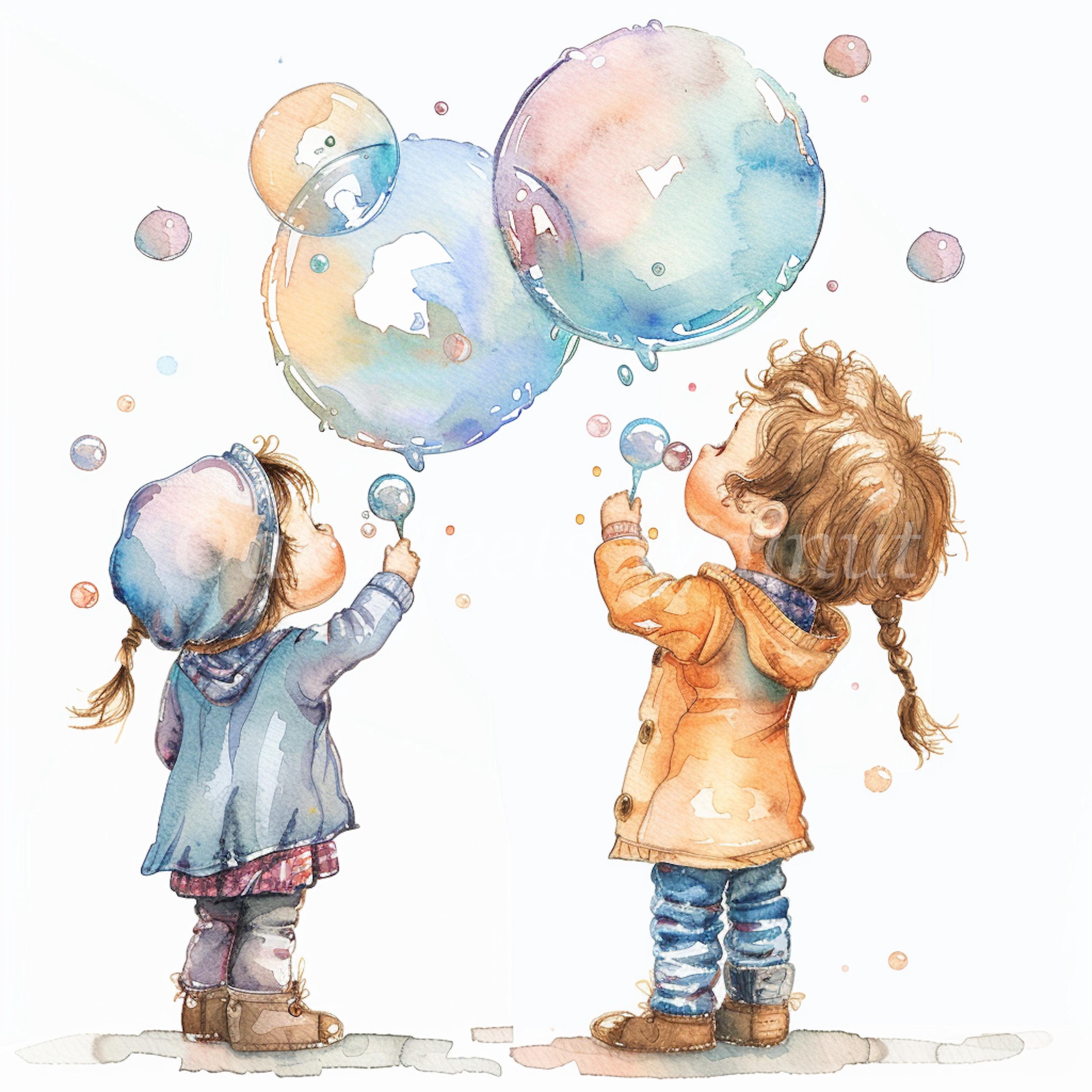 Kids Blowing Bubbles Clipart Bundle- 10 High Quality Jpgs, Printable ...