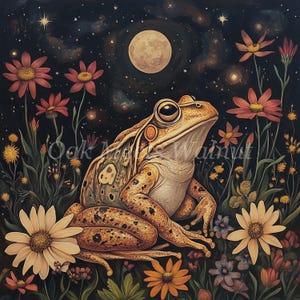 Frog in Moon Light Night Clipart Bundle- 10 High Quality Watercolor ...
