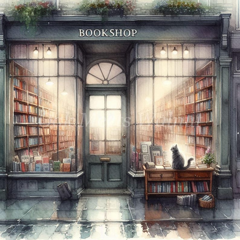 Rainy Day Bookstore Clipart Bundle: Watercolor Illustrations (digital ...