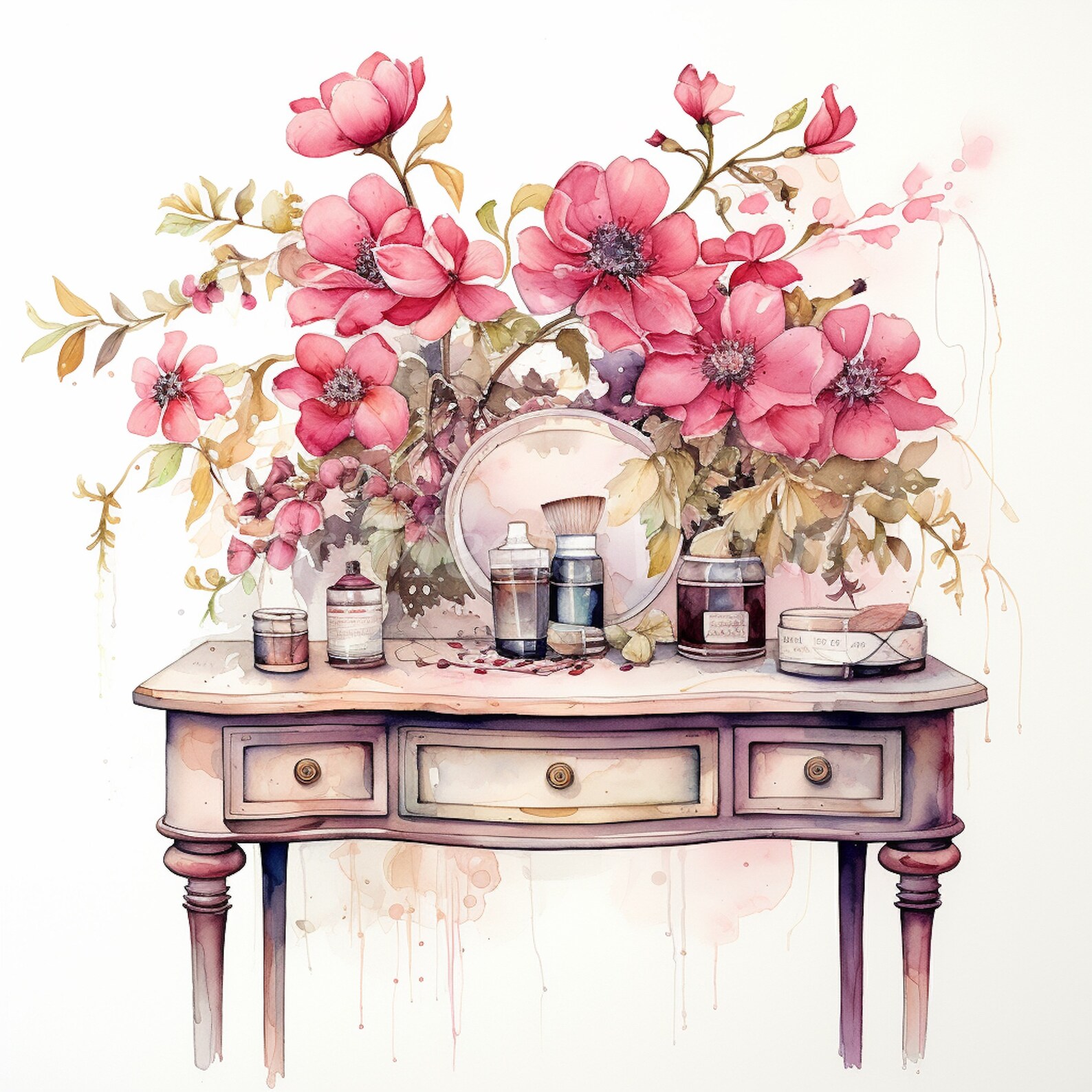 Floral Vanity Clipart Bundle 10 High Quality Jpgs, Dressing Table ...