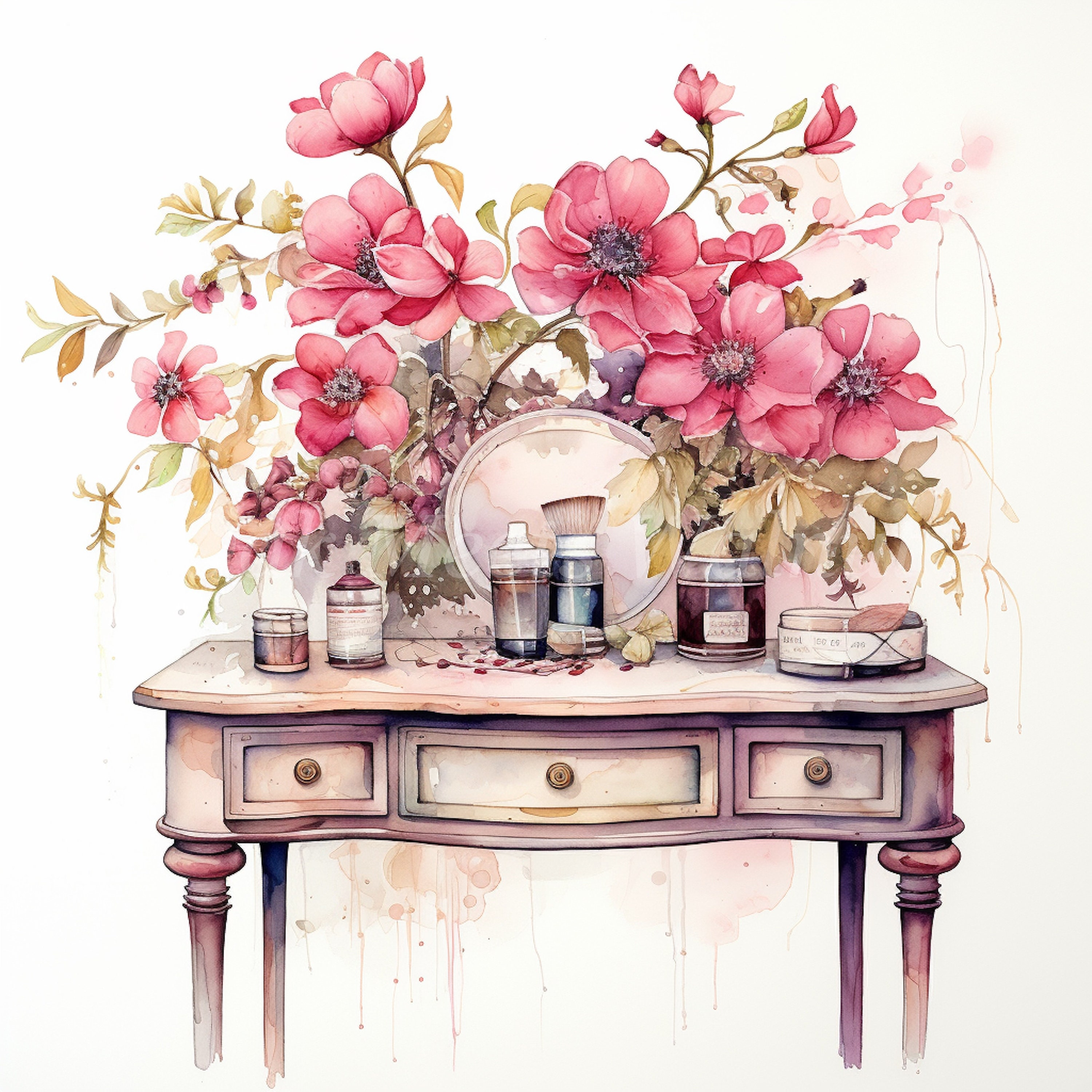 Floral Vanity Clipart Bundle 10 High Quality Jpgs, Dressing Table ...