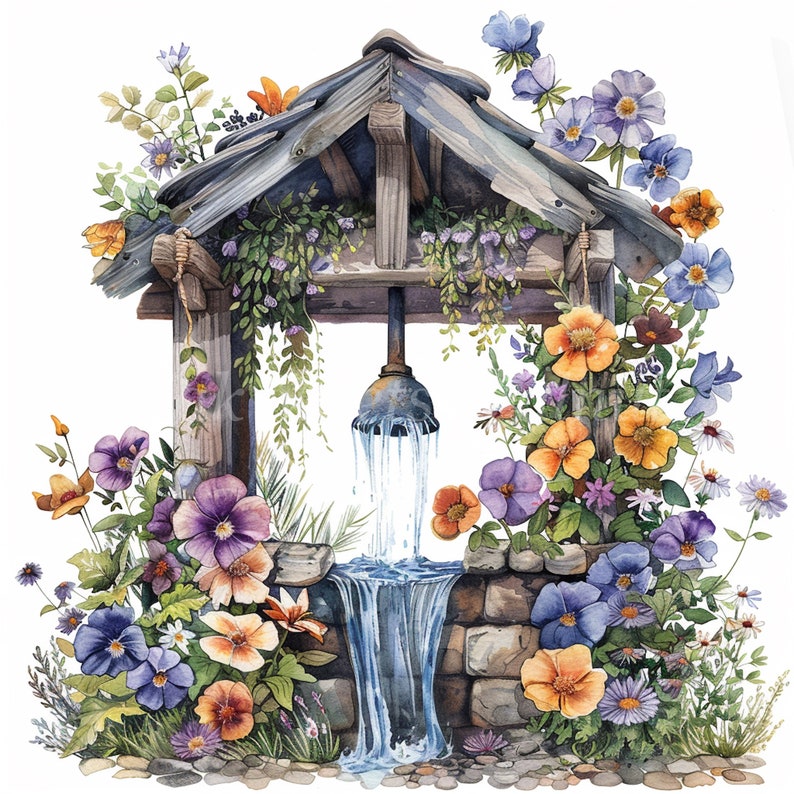 Floral Wishing Well Clipart Bundle- 10 High Quality Watercolor Jpgs ...