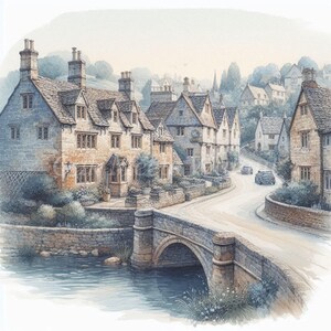 Old English Village Landscape Clipart Bundle- 10 High Quality ...