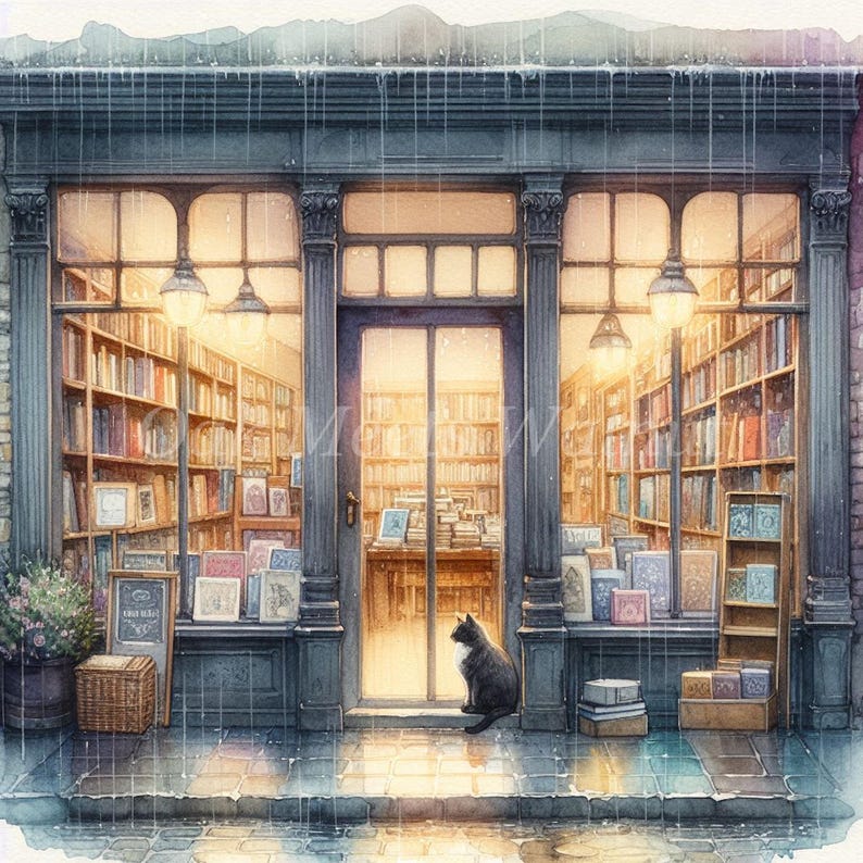 Rainy Day Bookstore Clipart Bundle: Watercolor Illustrations (digital ...