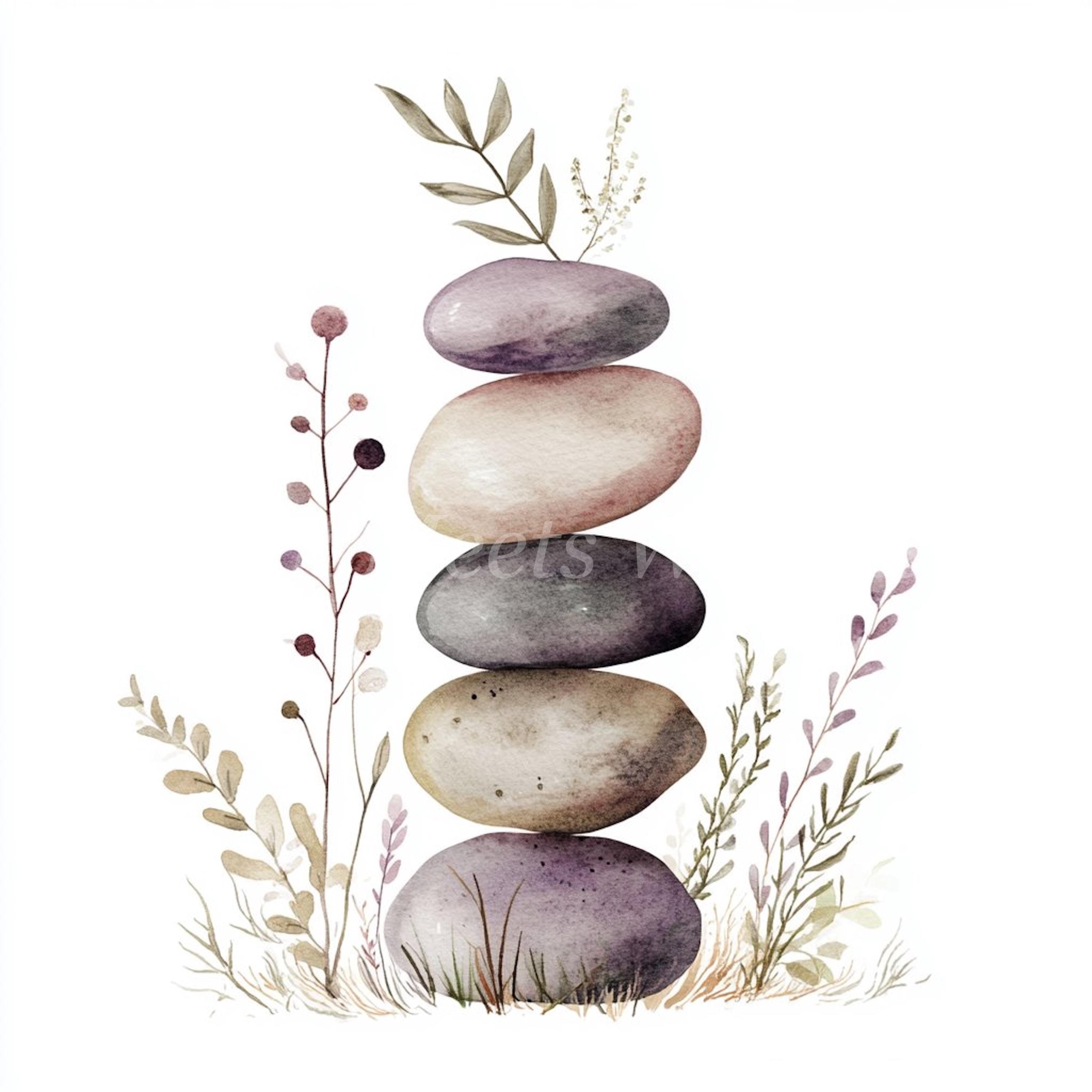 10 Zen Stones Clipart Bundle- High Quality Watercolor Jpgs, Paper Craft ...