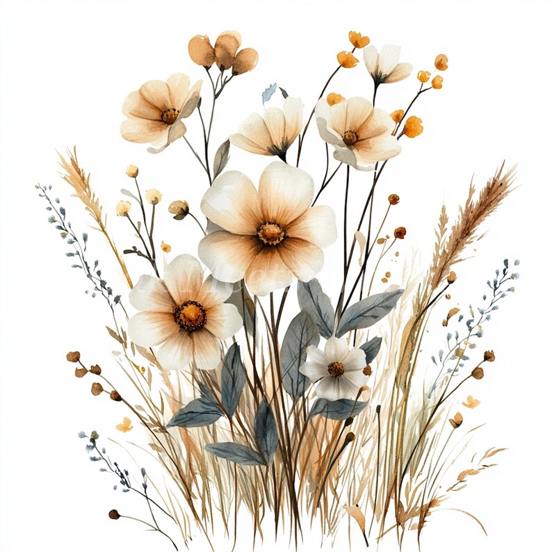 Boho Flowers Bouquet Clipart Bundle- 10 High Quality Watercolor Jpgs ...