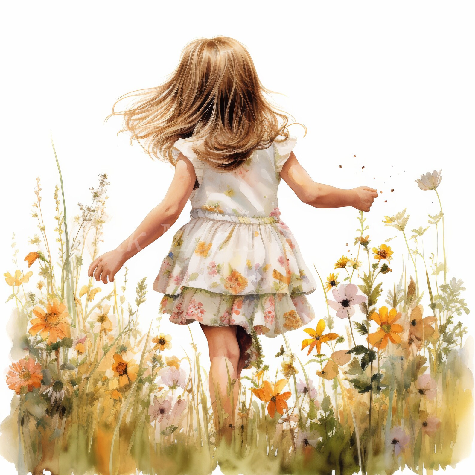 Girl in a Flower Field Clipart Bundle Pack, 12 X 12 Digital Paper, 10 ...