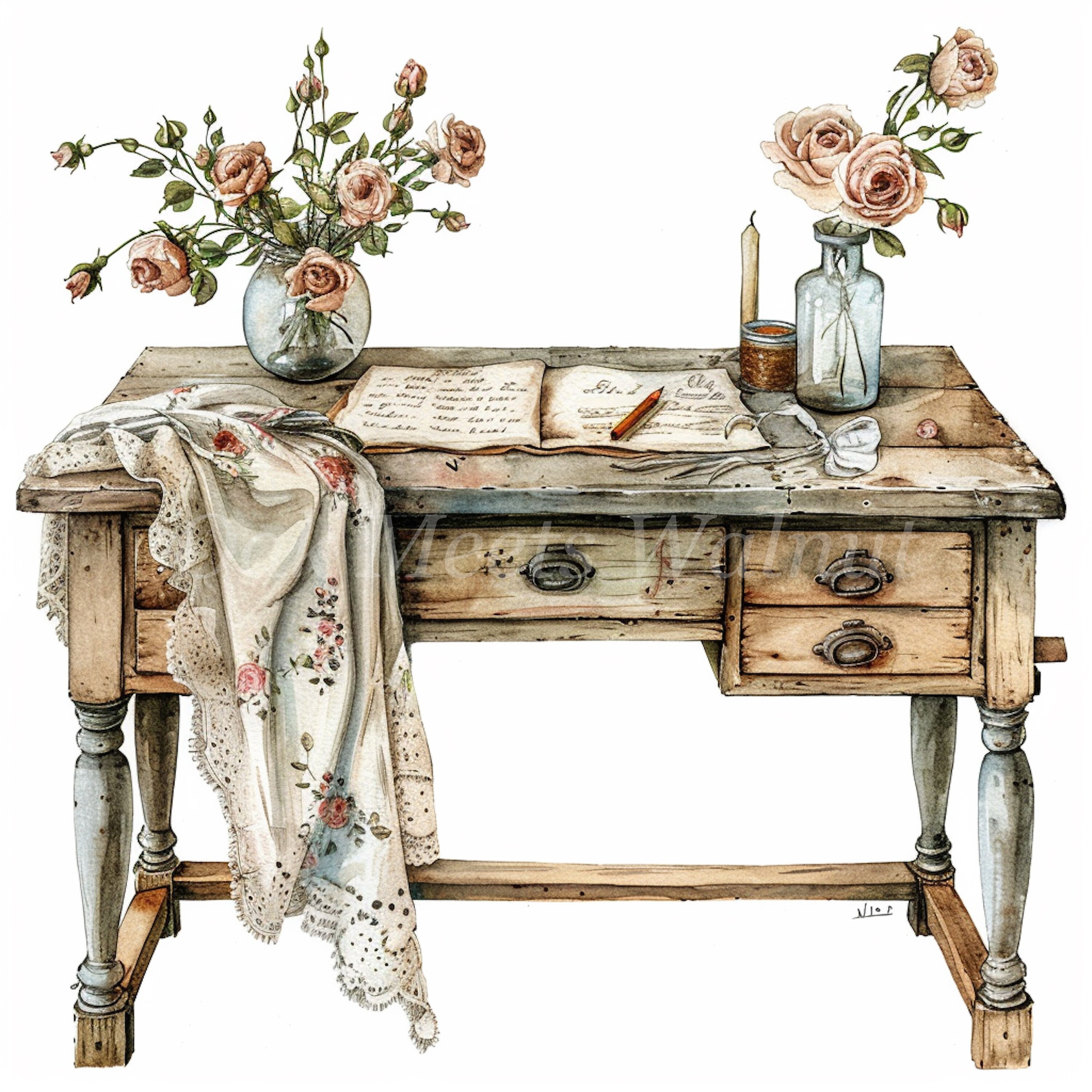 Writer's Desk Table, Clipart Bundle- 10 High Quality Watercolor Jpgs ...