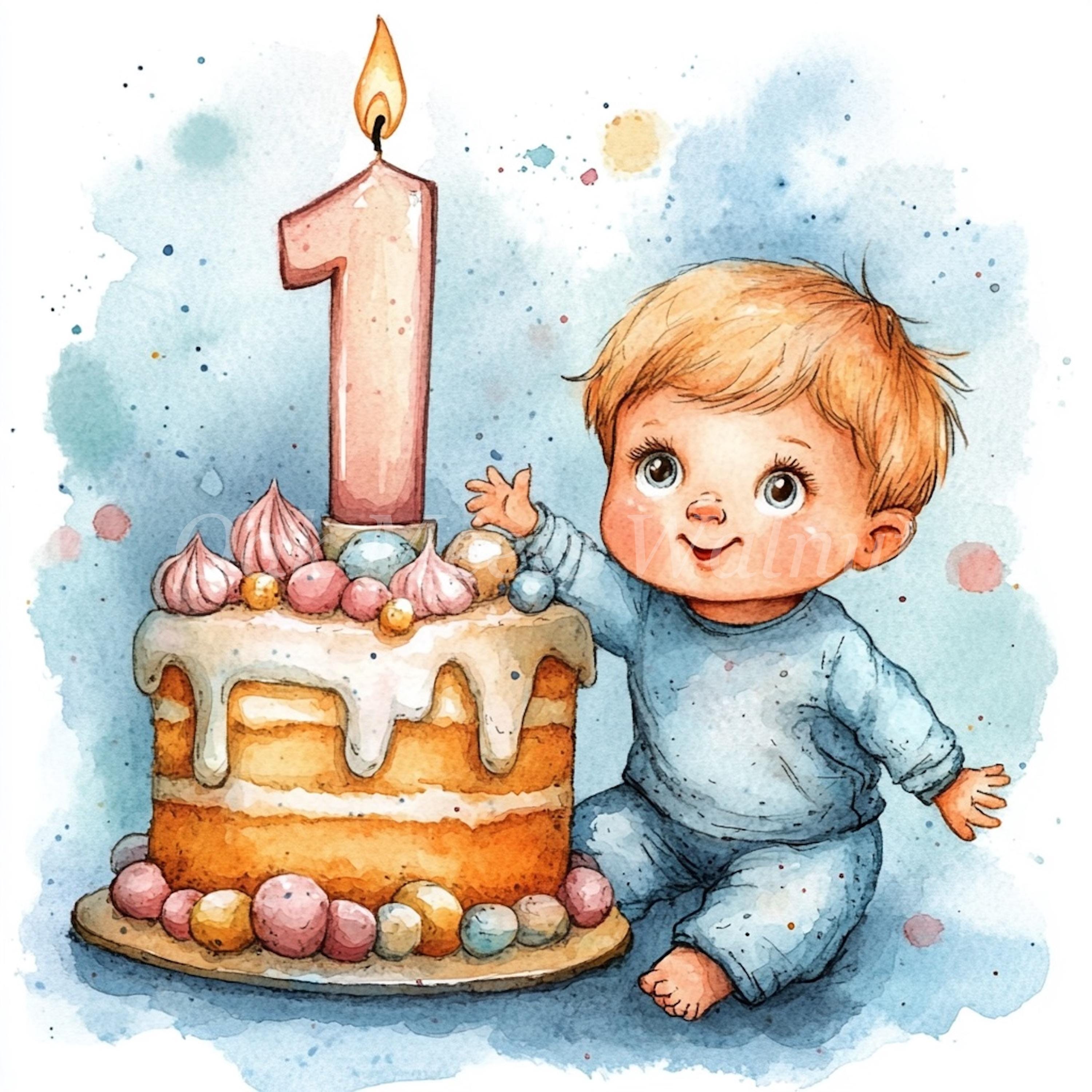 1st First Birthday Clipart Bundle- 10 High Quality Watercolor Jpgs ...