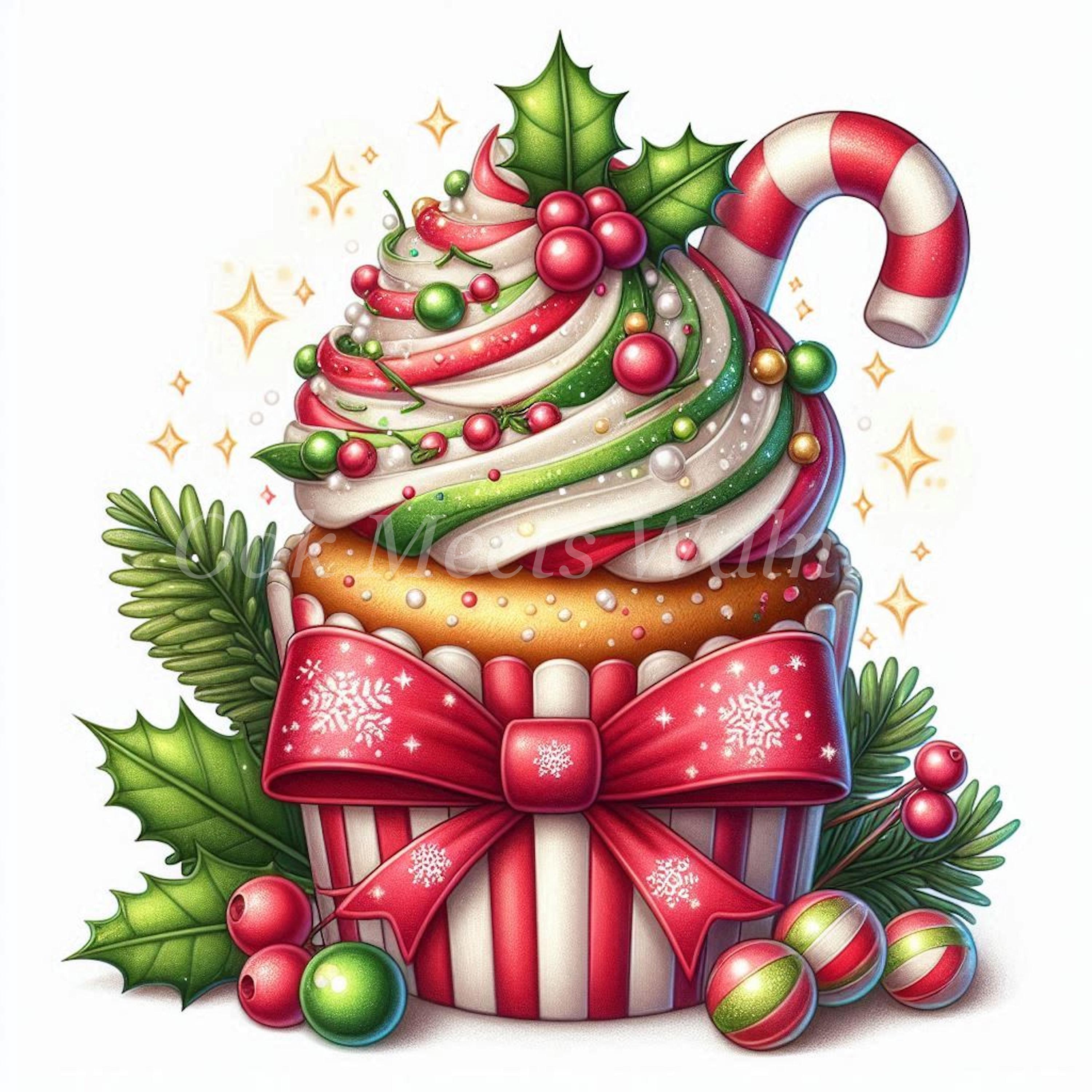 Christmas Cupcakes Clipart Bundle 10 High Quality Watercolor Jpgs, Xmas ...