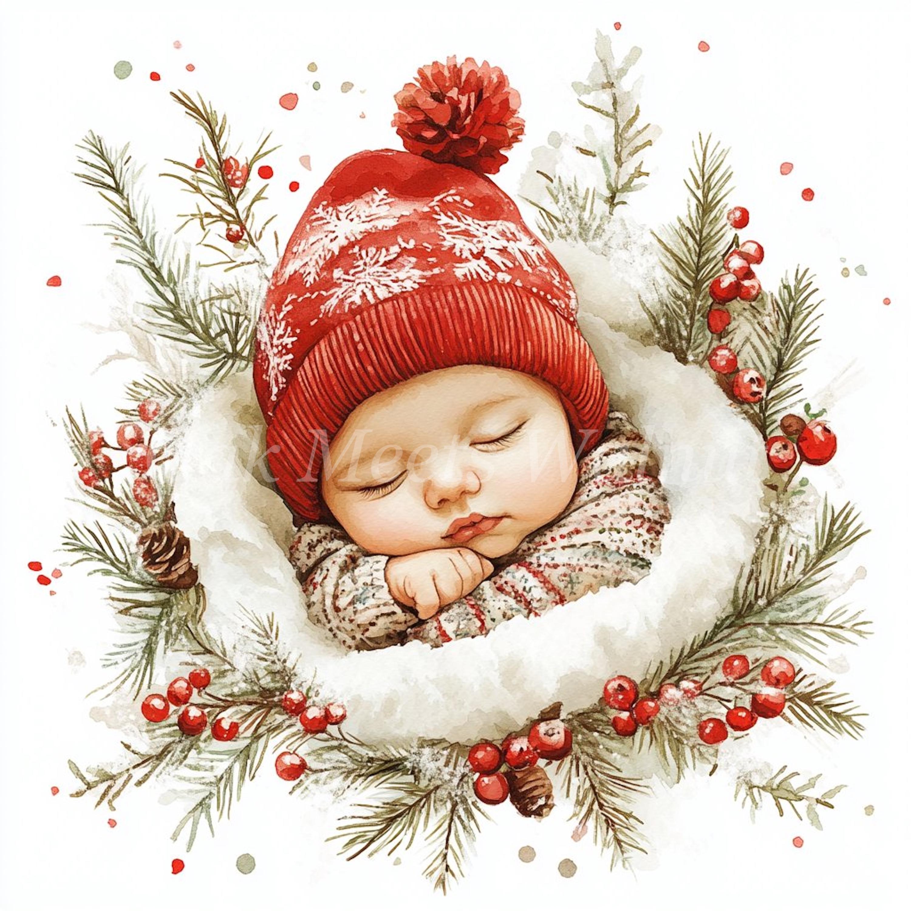 Christmas Baby Watercolor Clipart: Holiday Scrapbook Images (digital ...