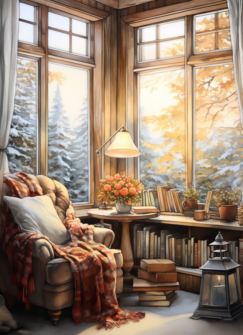 Bay Window Reading Nook Clipart Bundle 10 High Res Watercolor Jpgs for ...