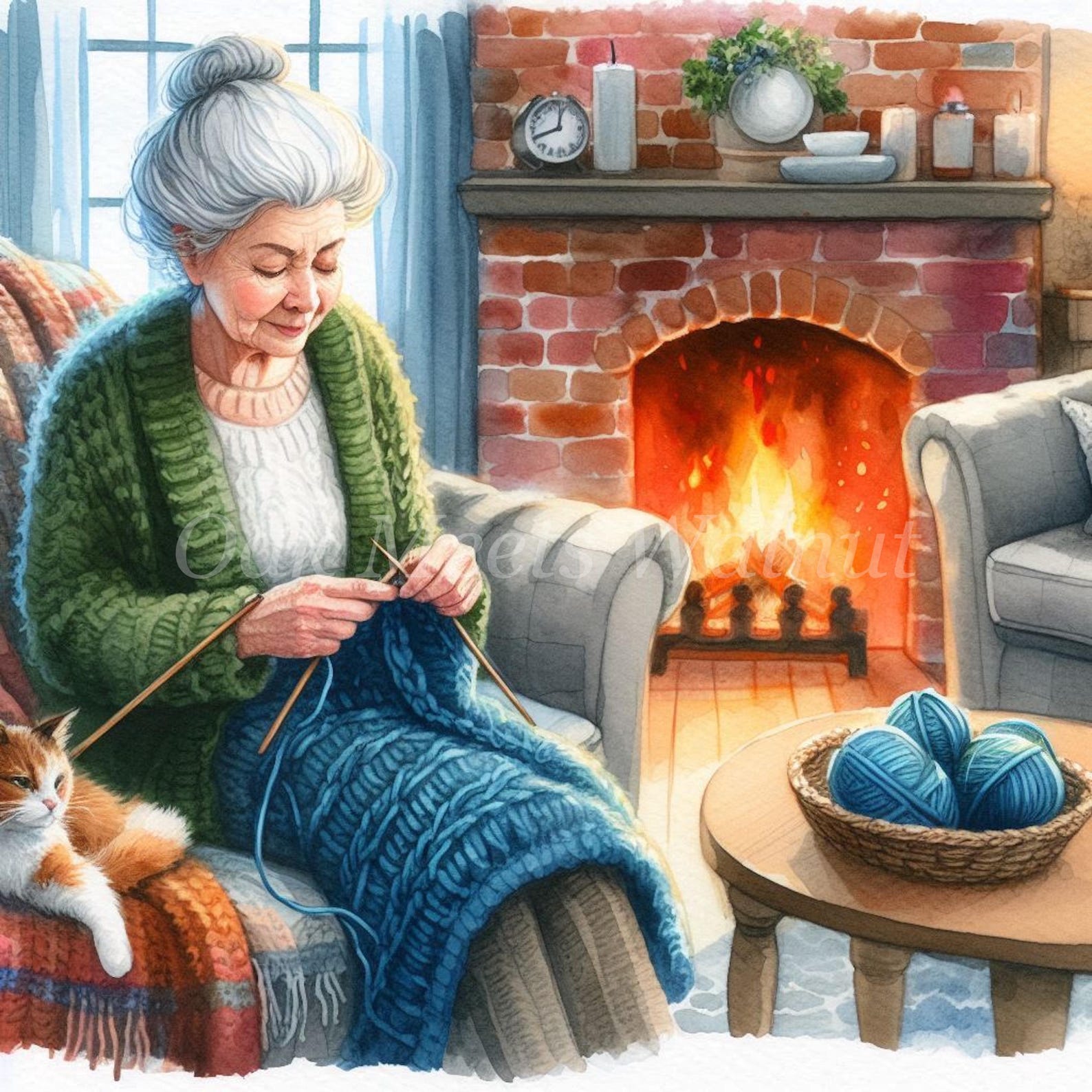 12 Grandma Knitting Clipart Bundle- High Quality Jpgs, Craft Art, Card ...