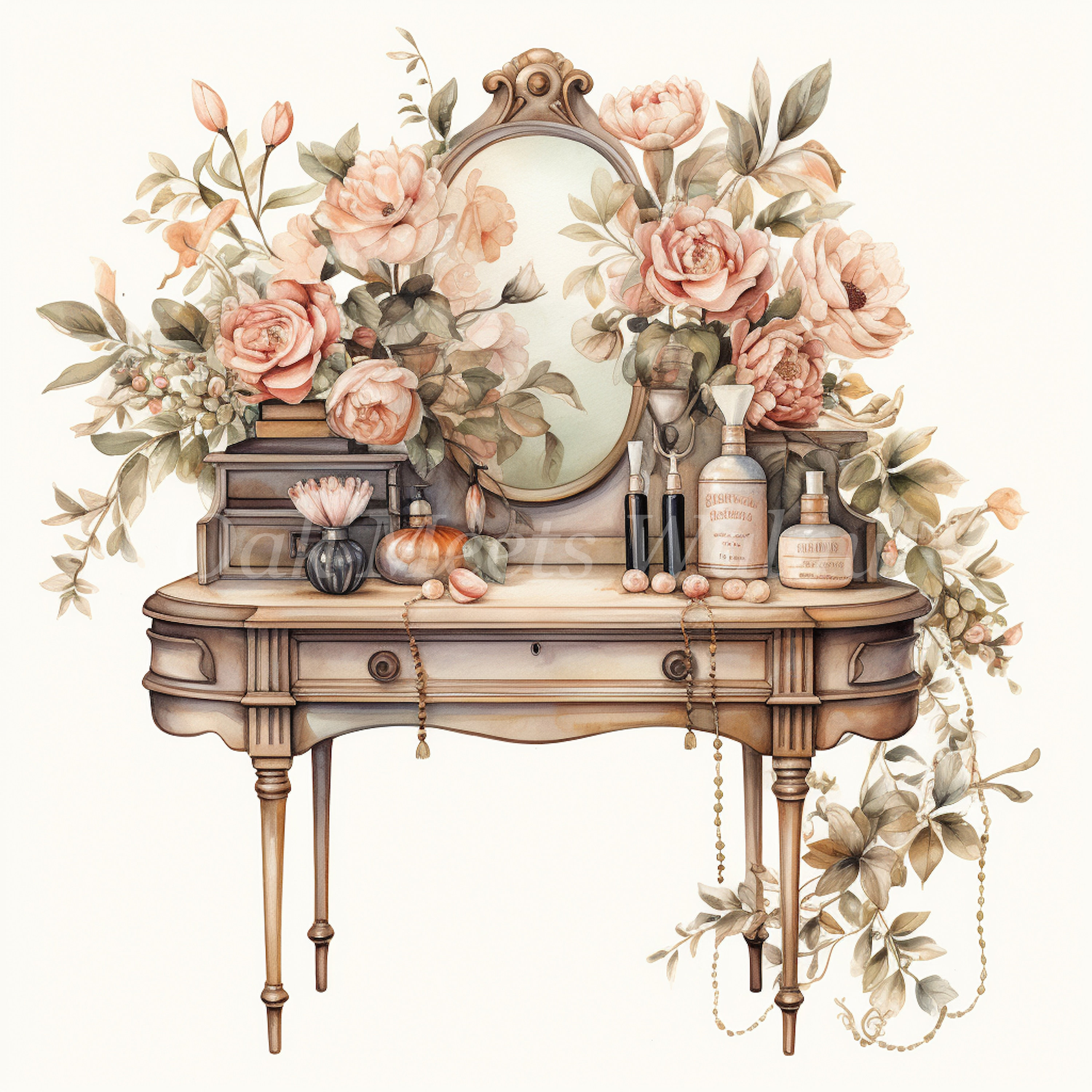 Floral Vanity Clipart Bundle 10 High Quality Jpgs, Dressing Table ...