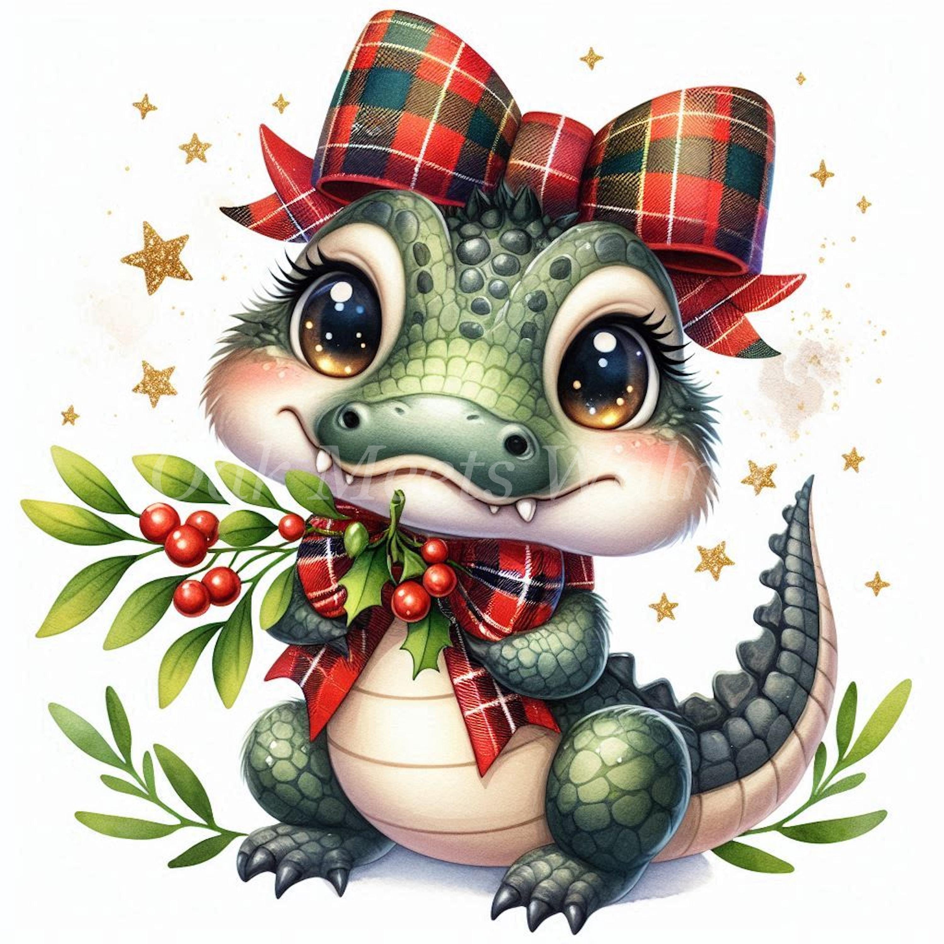 Christmas Alligator Clipart Bundle: Watercolor Holiday Animal (digital ...