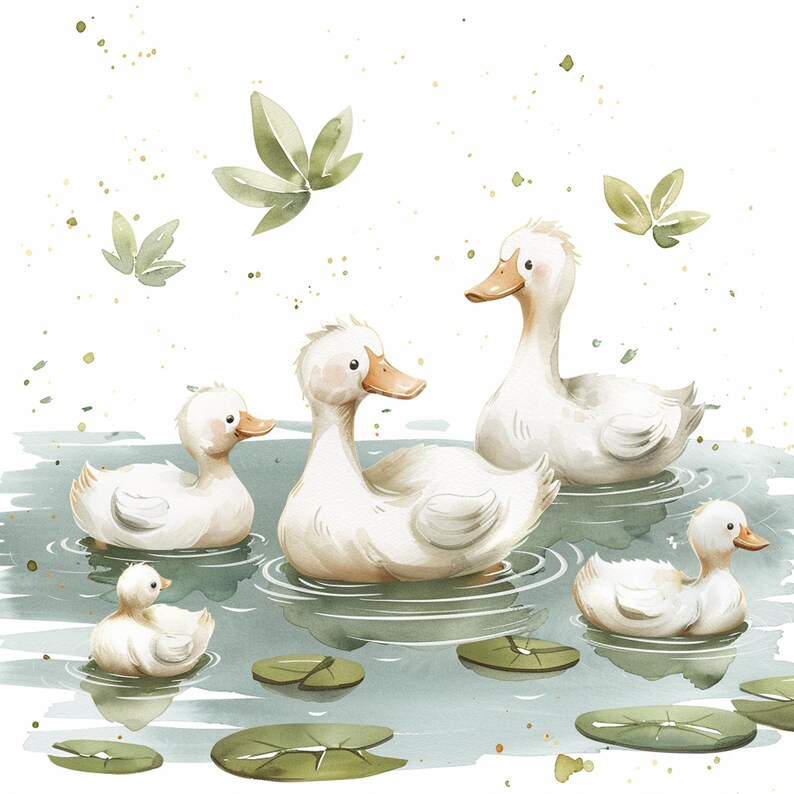 Cute Ducks in a Pond Clipart Bundle- 10 High Quality Watercolor Jpgs ...