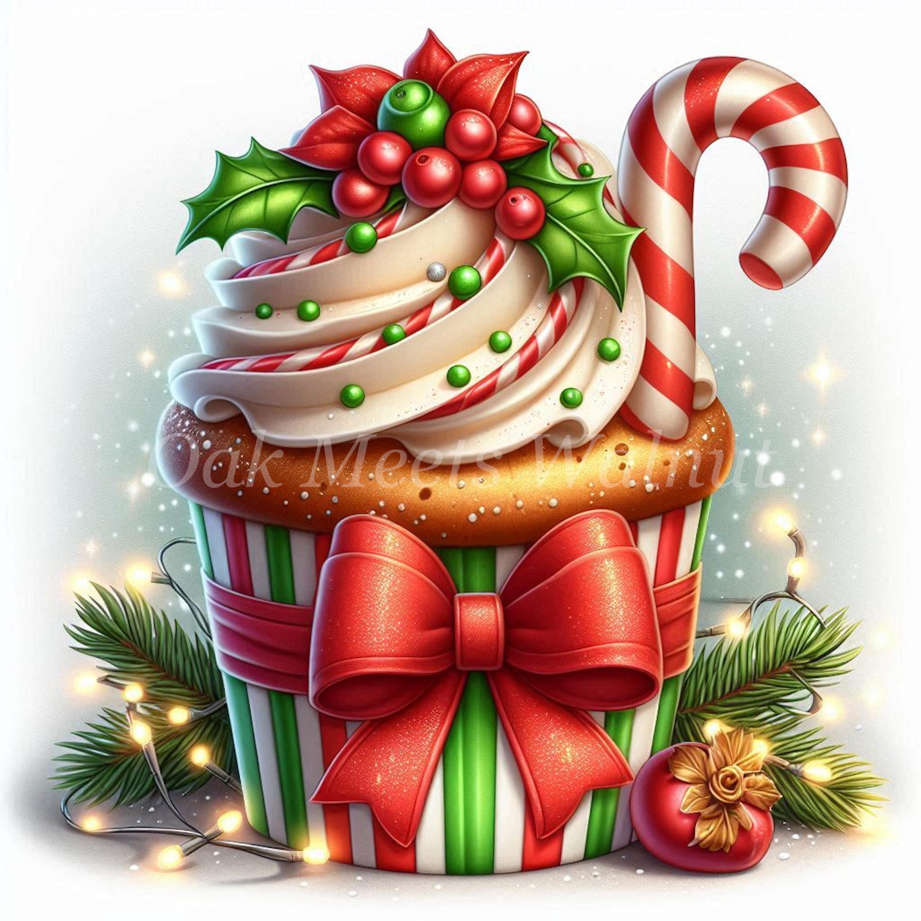 Christmas Cupcakes Clipart Bundle 10 High Quality Watercolor Jpgs, Xmas ...