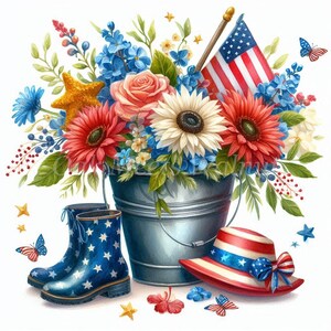 Patriotic Flowers Clipart Bundle- 10 High Quality Watercolor Jpgs ...