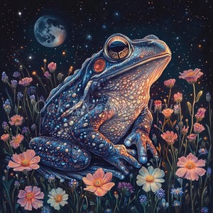 Frog in Moon Light Night Clipart Bundle- 10 High Quality Watercolor ...