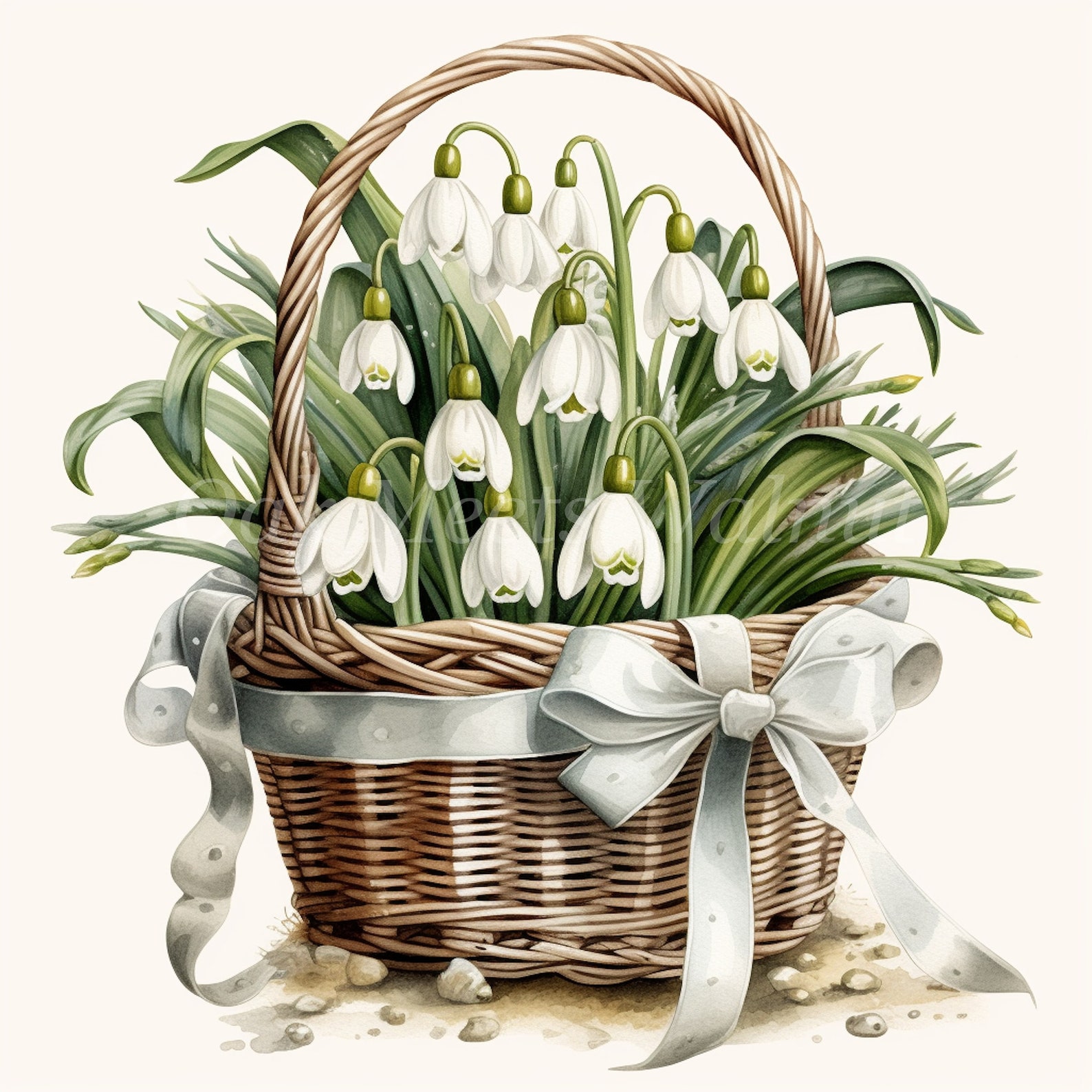 Snowdrop Basket Clipart: Watercolor Floral JPG Bundle (digital Download ...