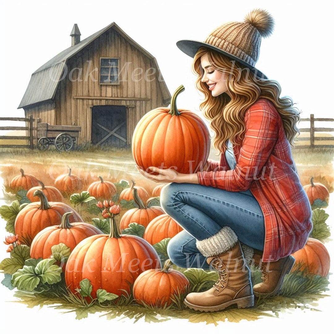 Pumpkin Farm Clipart Bundle: Watercolor Fall Harvest (digital Download ...