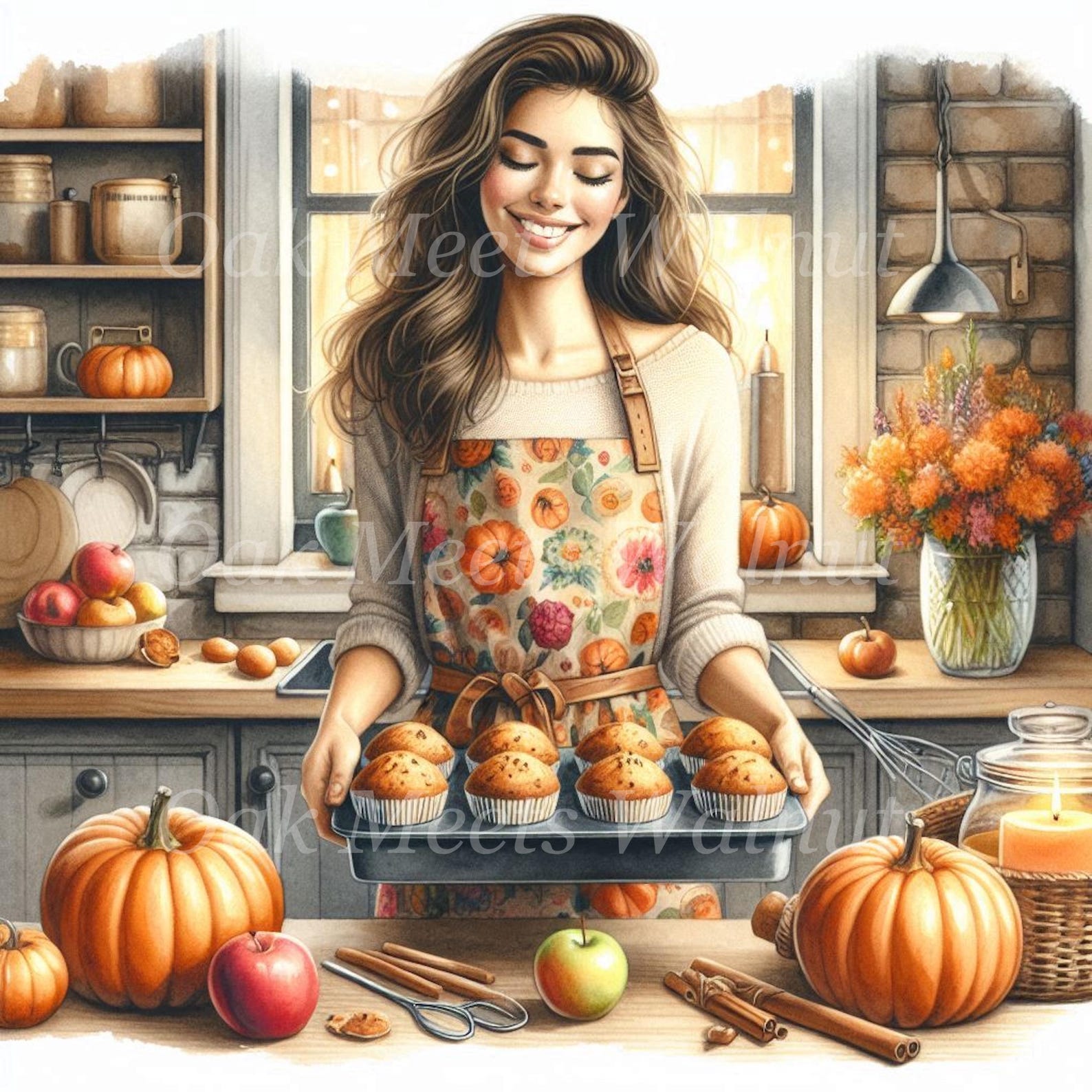 Autumn Baker Clipart Bundle: Watercolor Baking Illustrations (digital ...