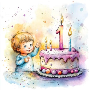 Watercolor 1st Birthday Clipart Bundle: Kids Party Graphics (digital ...