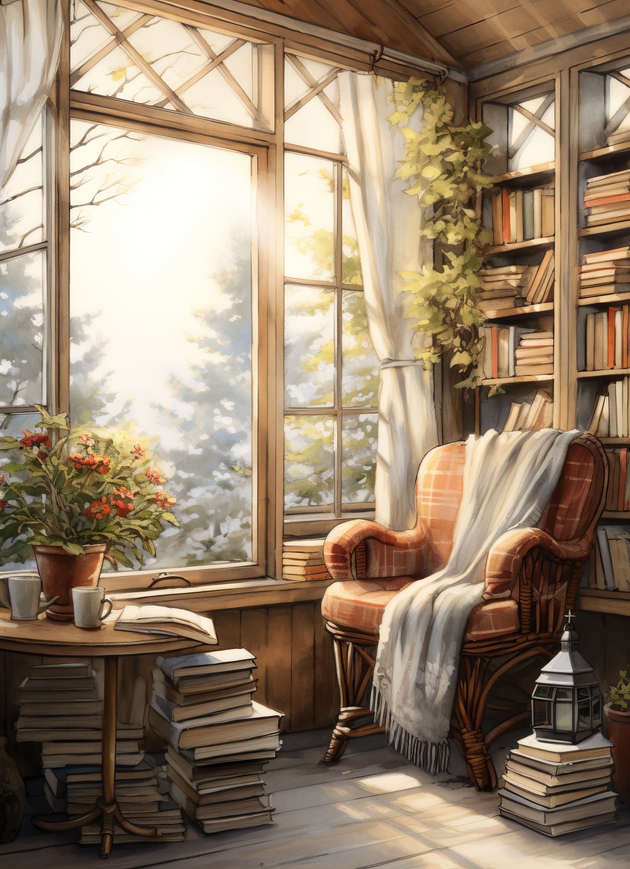 Bay Window Reading Nook Clipart Bundle 10 High Res Watercolor Jpgs for ...