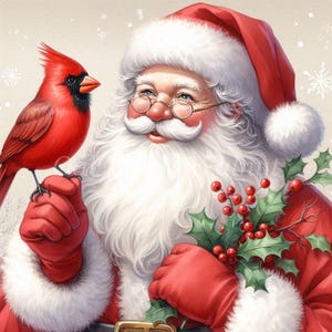 Vintage Santa With Cardinal Clipart Bundle- 10 High Quality Watercolor ...