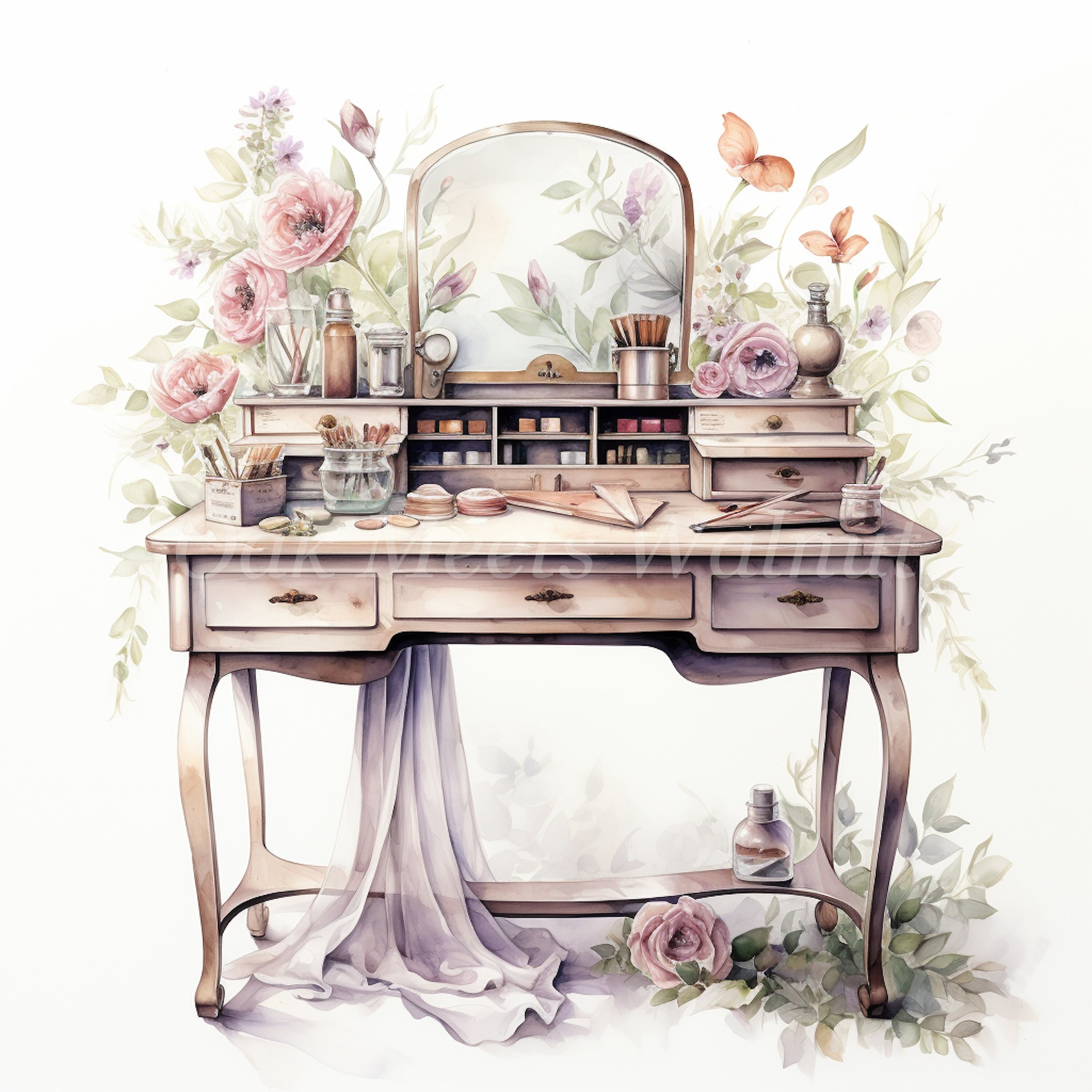 Floral Vanity Clipart Bundle 10 High Quality Jpgs, Dressing Table ...